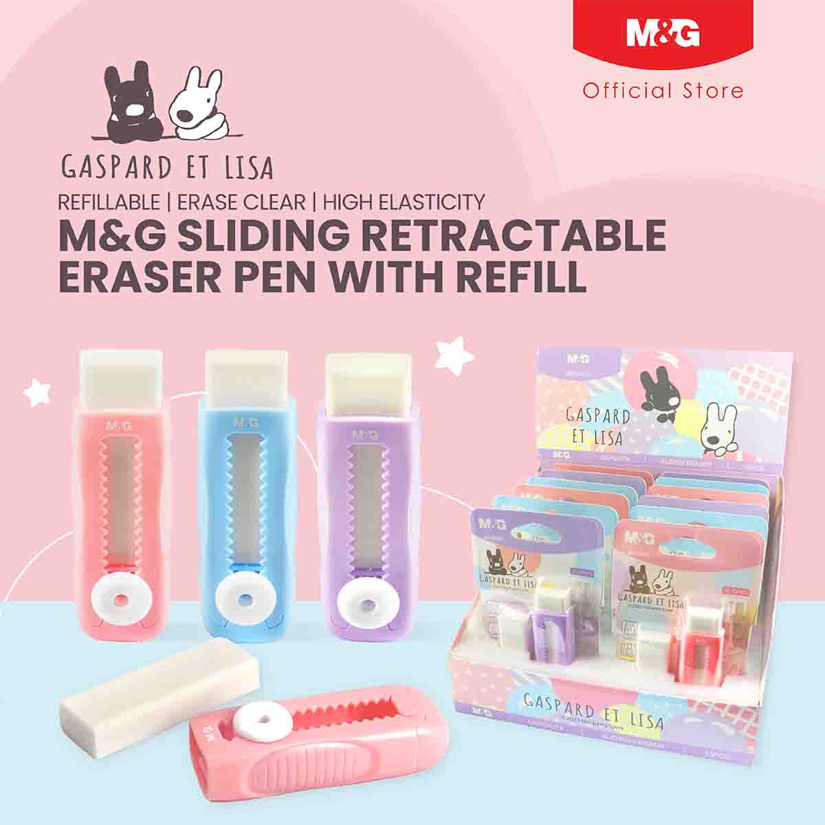 M&G GASPARD ET LISA SLIDING RETRACTABLE ERASER PEN WITH REFILL