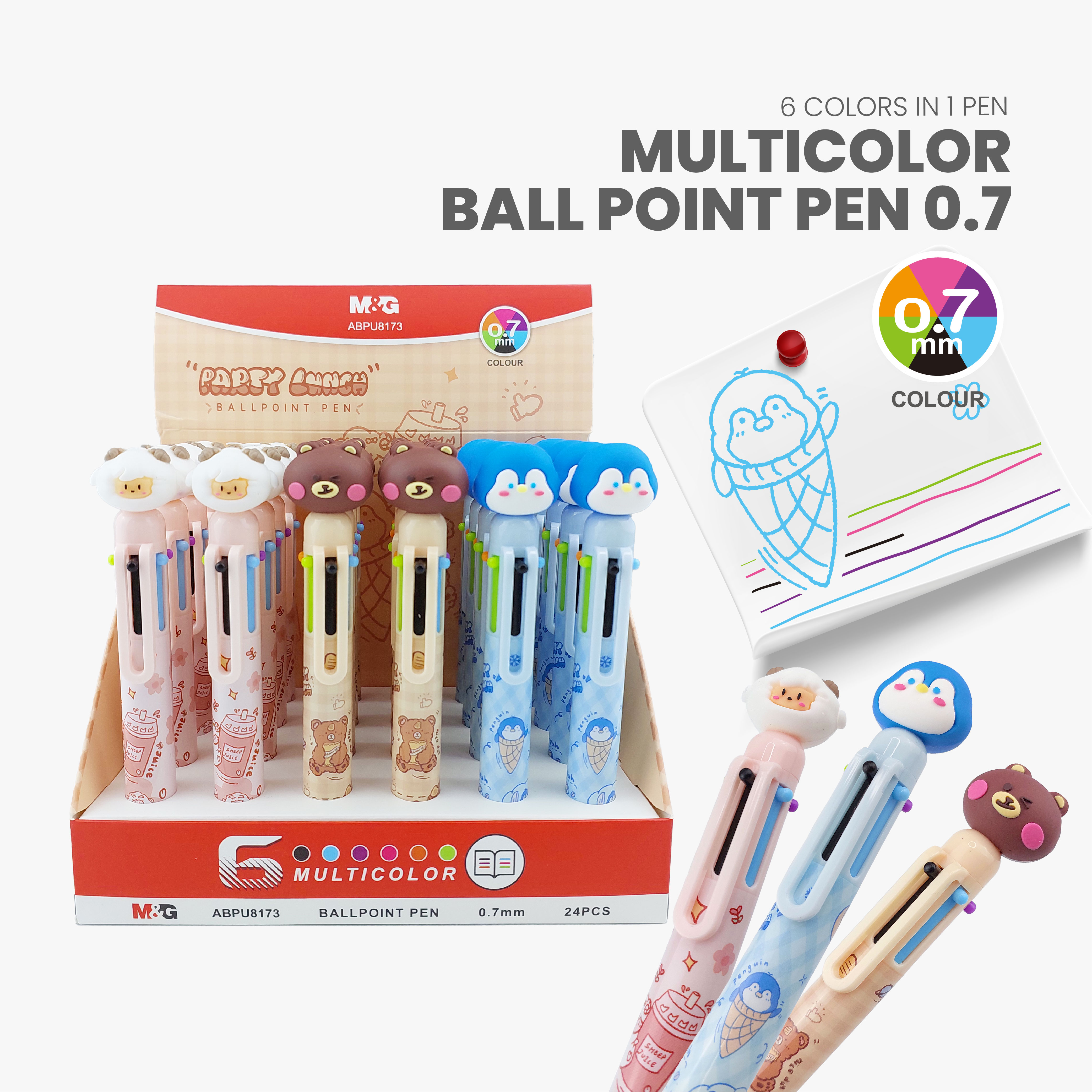 M&G MULTICOLOR B/POINT PEN 0.7 ( 6 COLOURS )