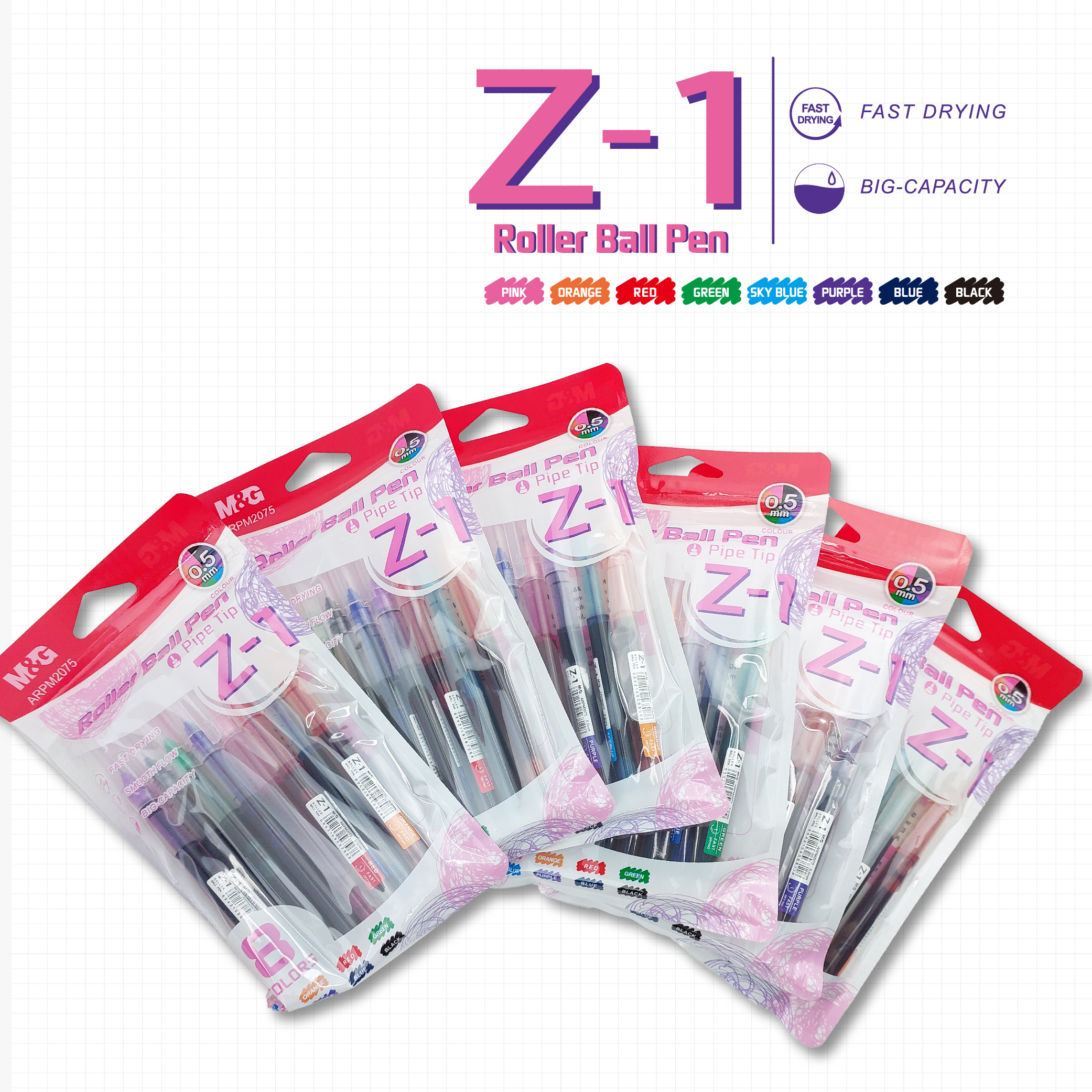 M&G LIQUID ROLLER BALL PEN 0.5 ( Z-1 ) - 8 COLOURS / SET