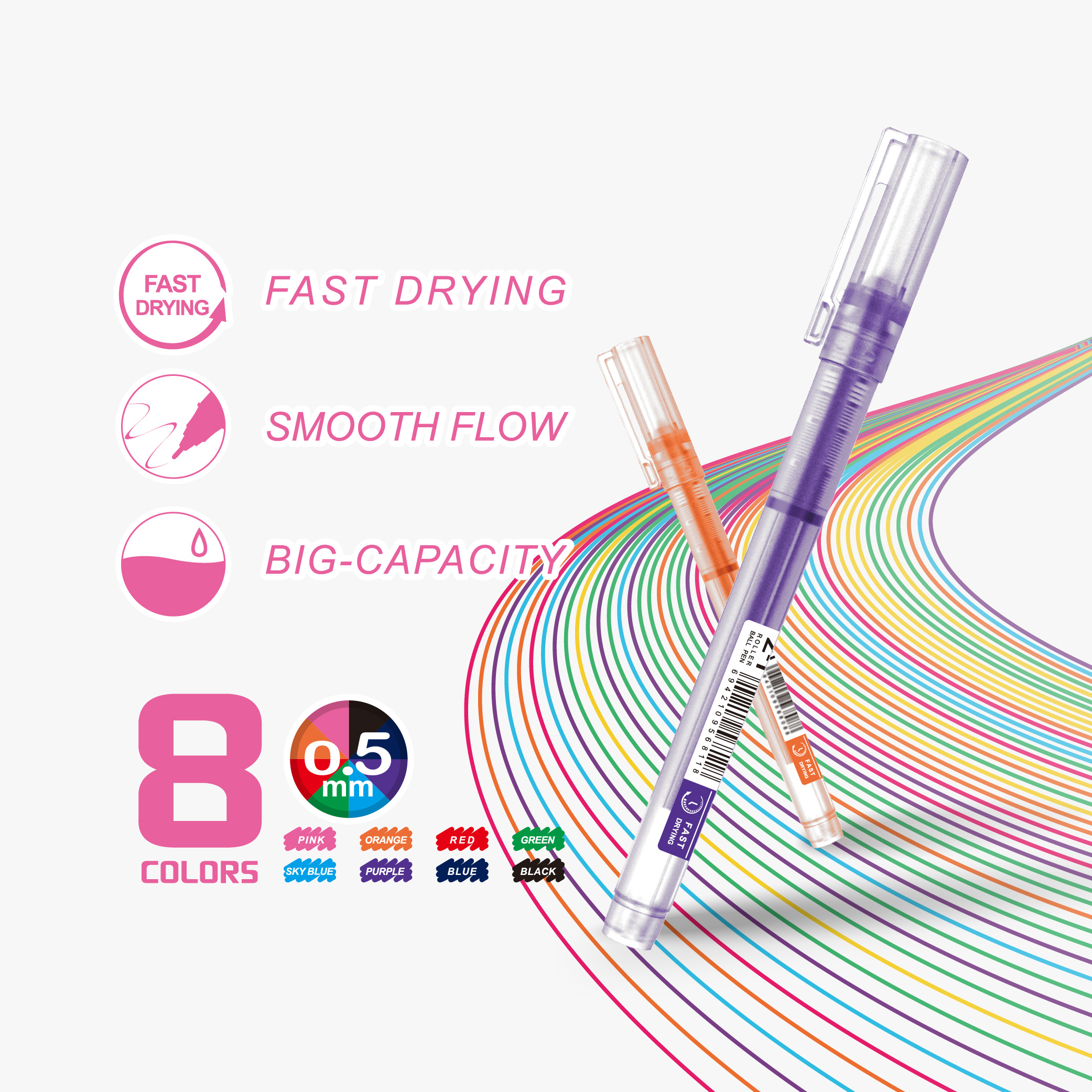 M&G LIQUID ROLLER BALL PEN 0.5 ( Z-1 ) - 8 COLOURS / SET