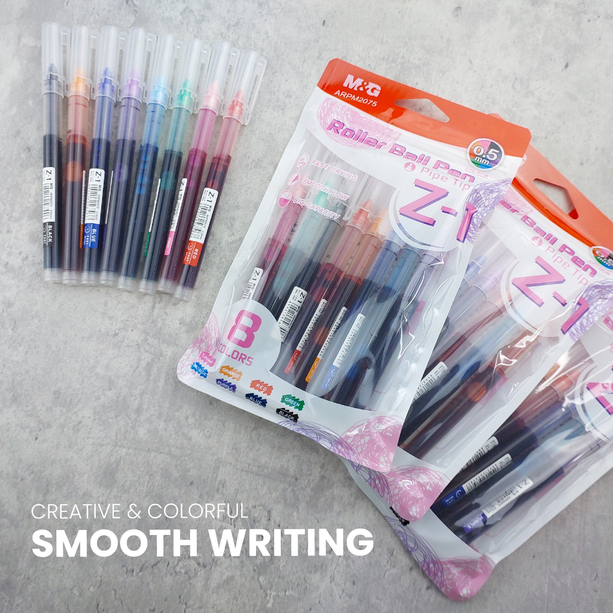 M&G LIQUID ROLLER BALL PEN 0.5 ( Z-1 ) - 8 COLOURS / SET